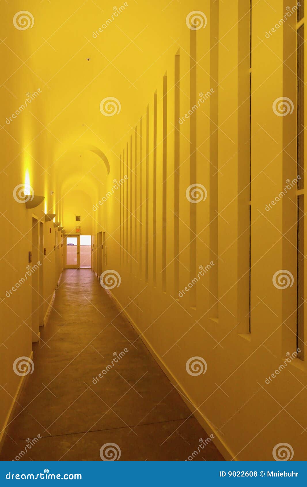 Yellow Colored Brightly Lit Hallway Stock Photo - Image of paint, point ...