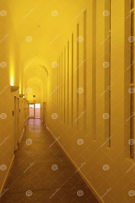 Yellow Colored Brightly Lit Hallway Stock Photo - Image of paint, point ...