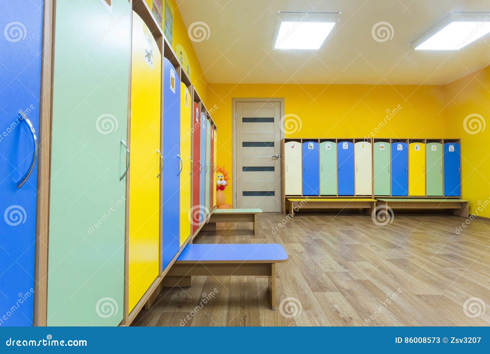 Yellow Colored Colourful Dressing Room in the Kindergarten Stock Image ...