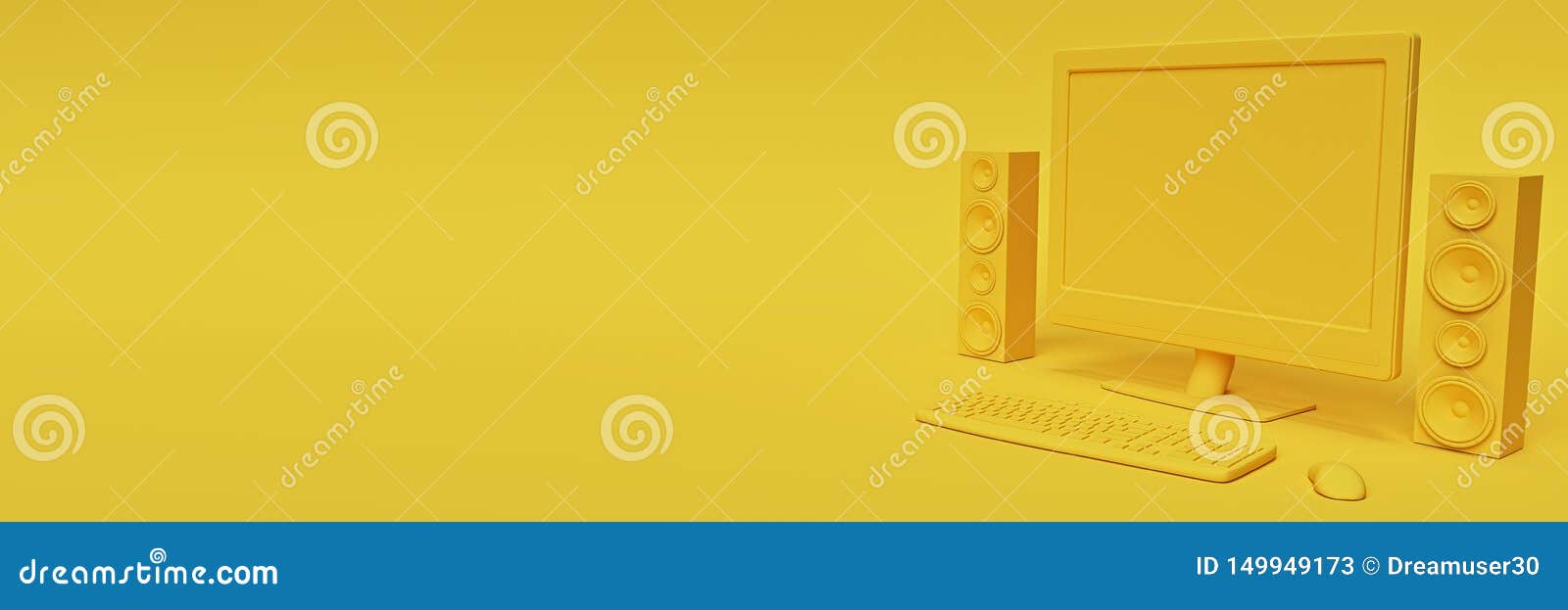 Yellow Colored Modern Desktop Computer. 3d Rendering Stock Illustration ...