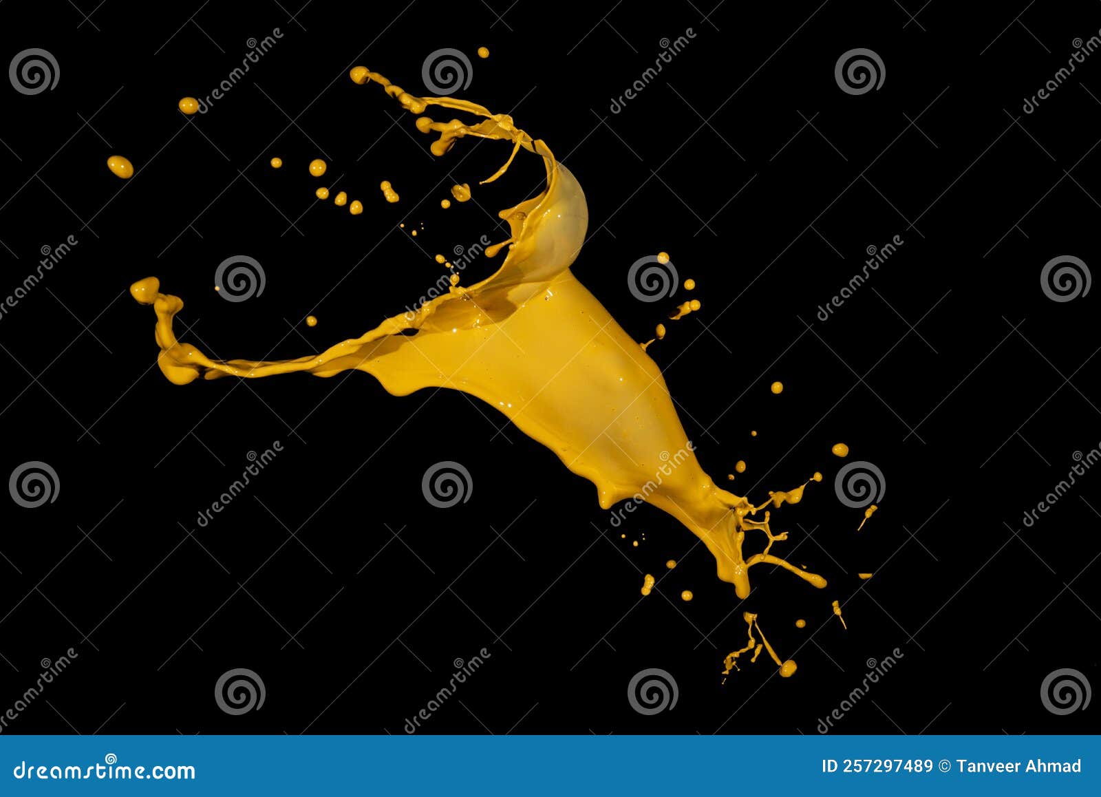 Yellow Colour Splash of Pain Emulsion on Dark Black Background Stock ...