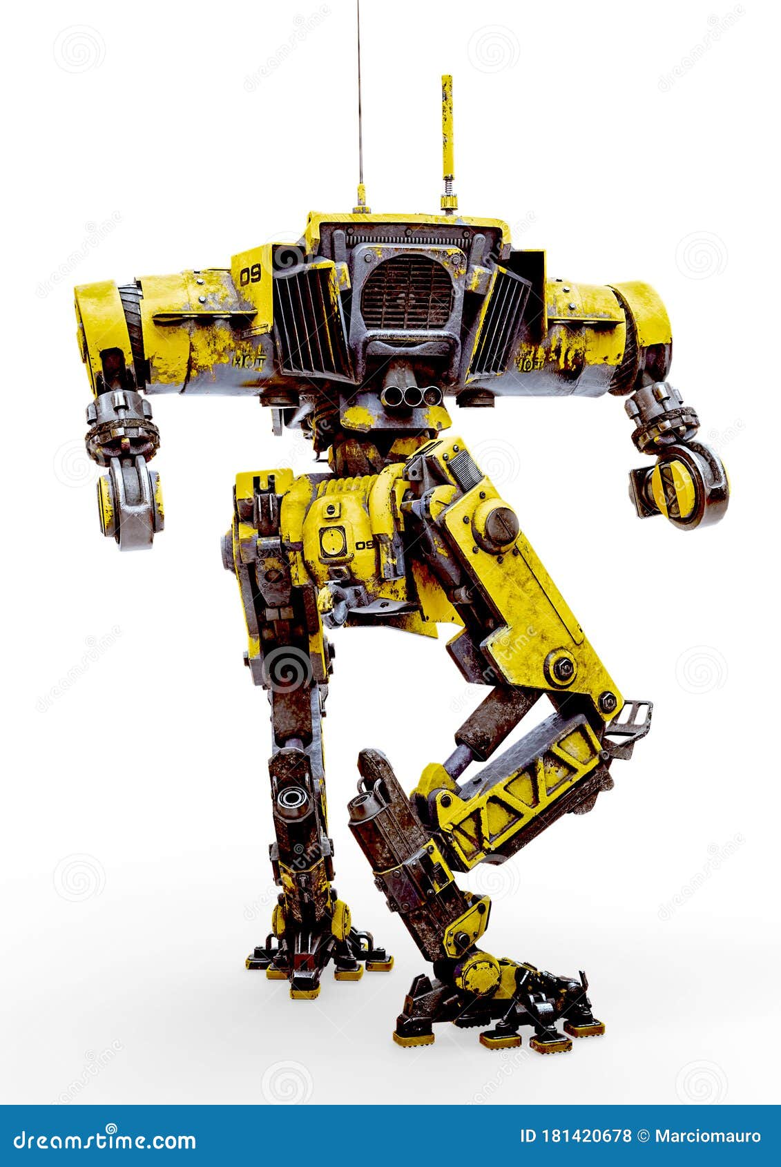 Yellow Combat Mech in a White Background Rear View Stock Illustration ...