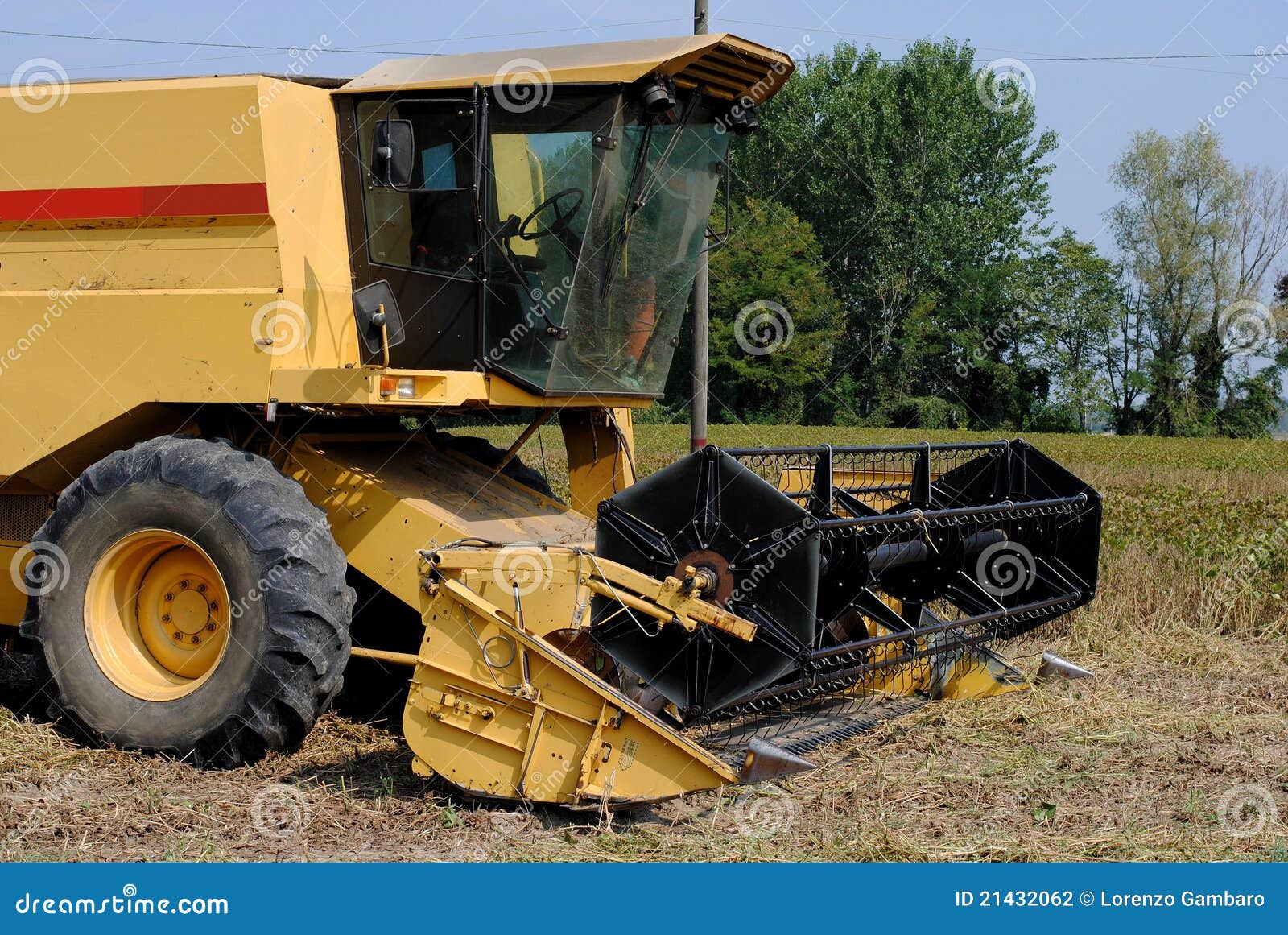 A Yellow Combine Harvests Wheat On A Field Royalty-Free Stock ...