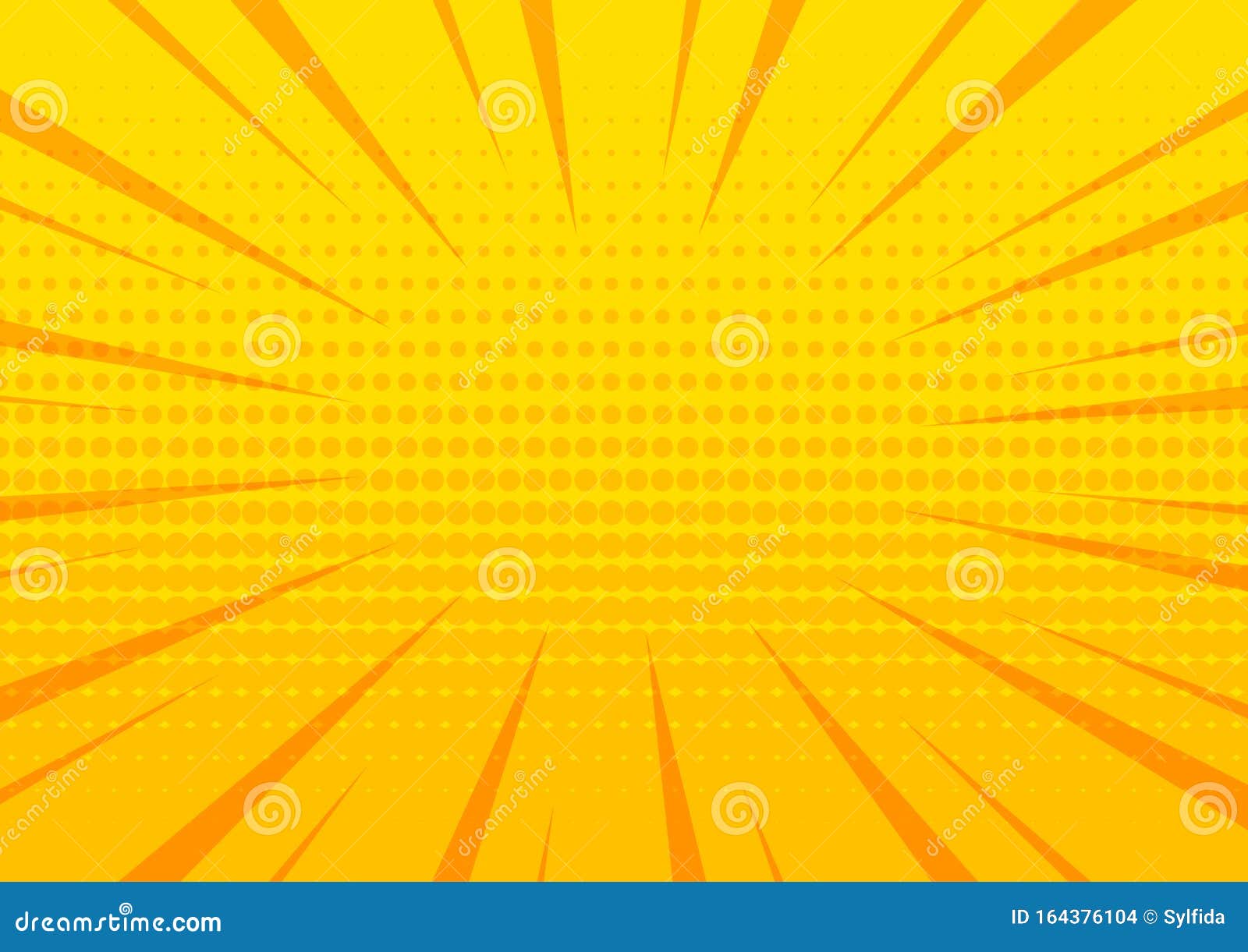 Yellow Comic Pop Art Abstract Halftone Background with Sunbeams, Space ...