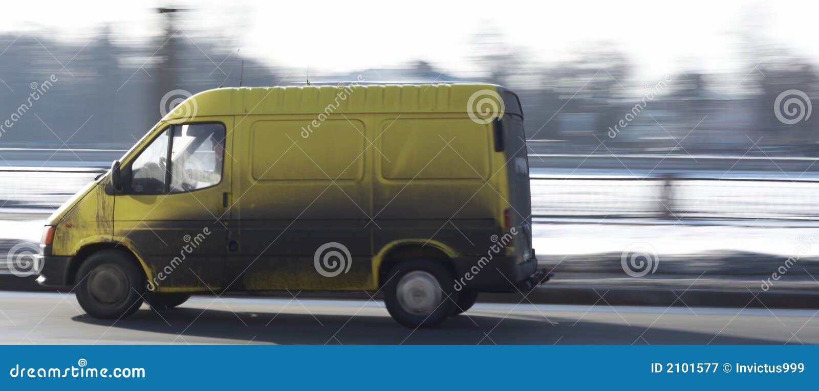 Yellow Commercial Van on the Road Driving Fast Stock Image - Image of ...