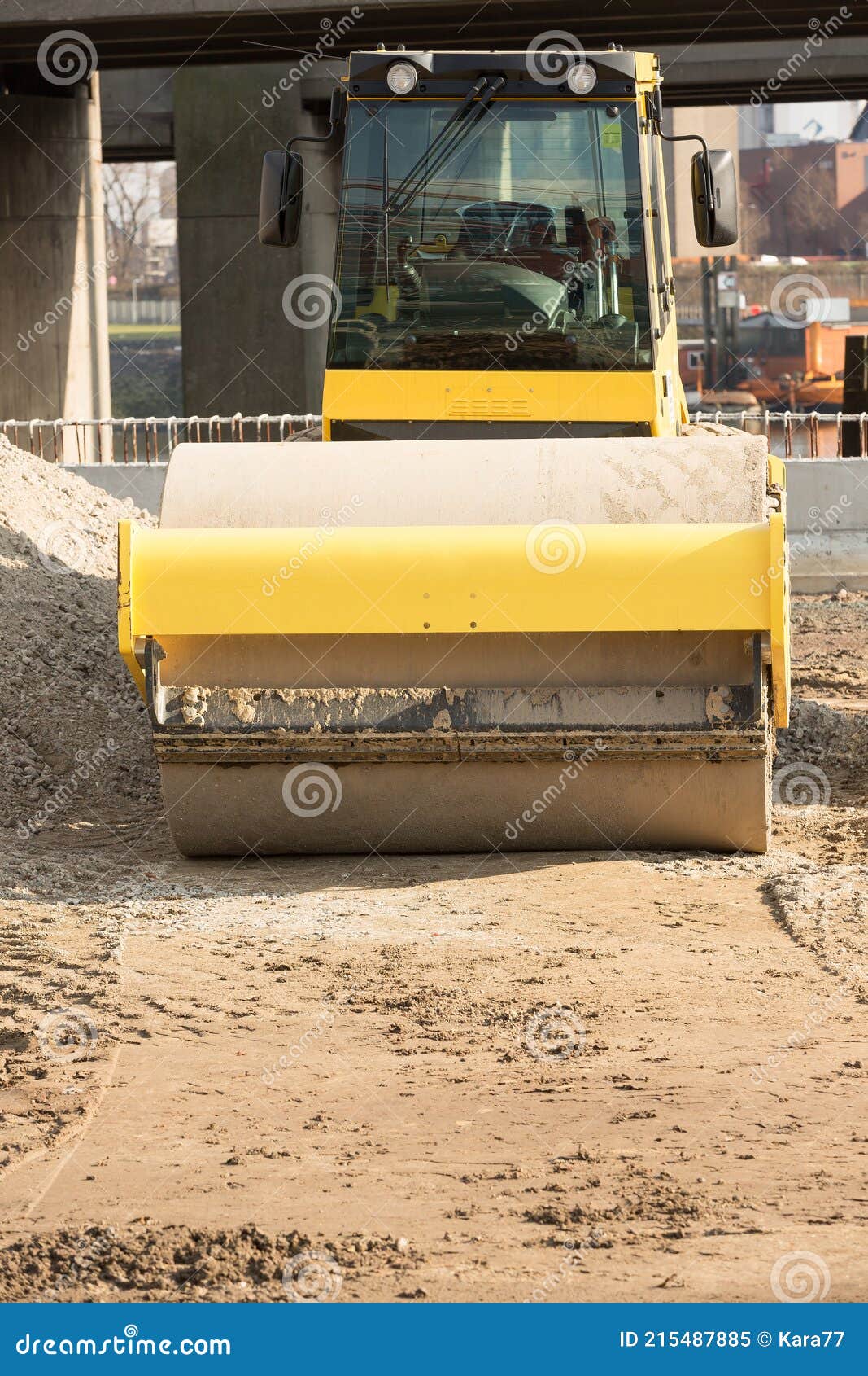 Yellow_compactor stock image. Image of soil, steamroller - 215487885