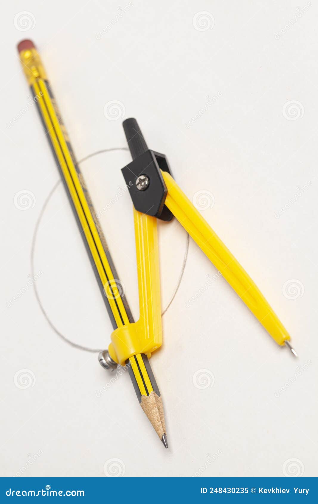 Yellow Compass with Pencil Isolated on White Background Stock Image ...