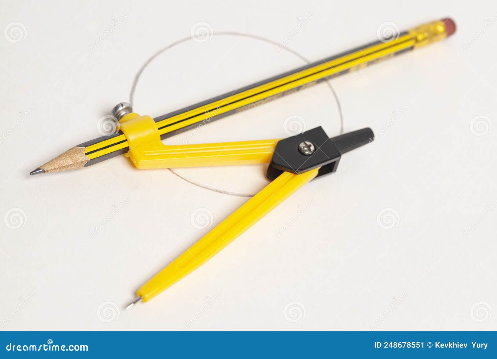 Yellow Compass with Pencil Isolated on White Background Stock Image ...