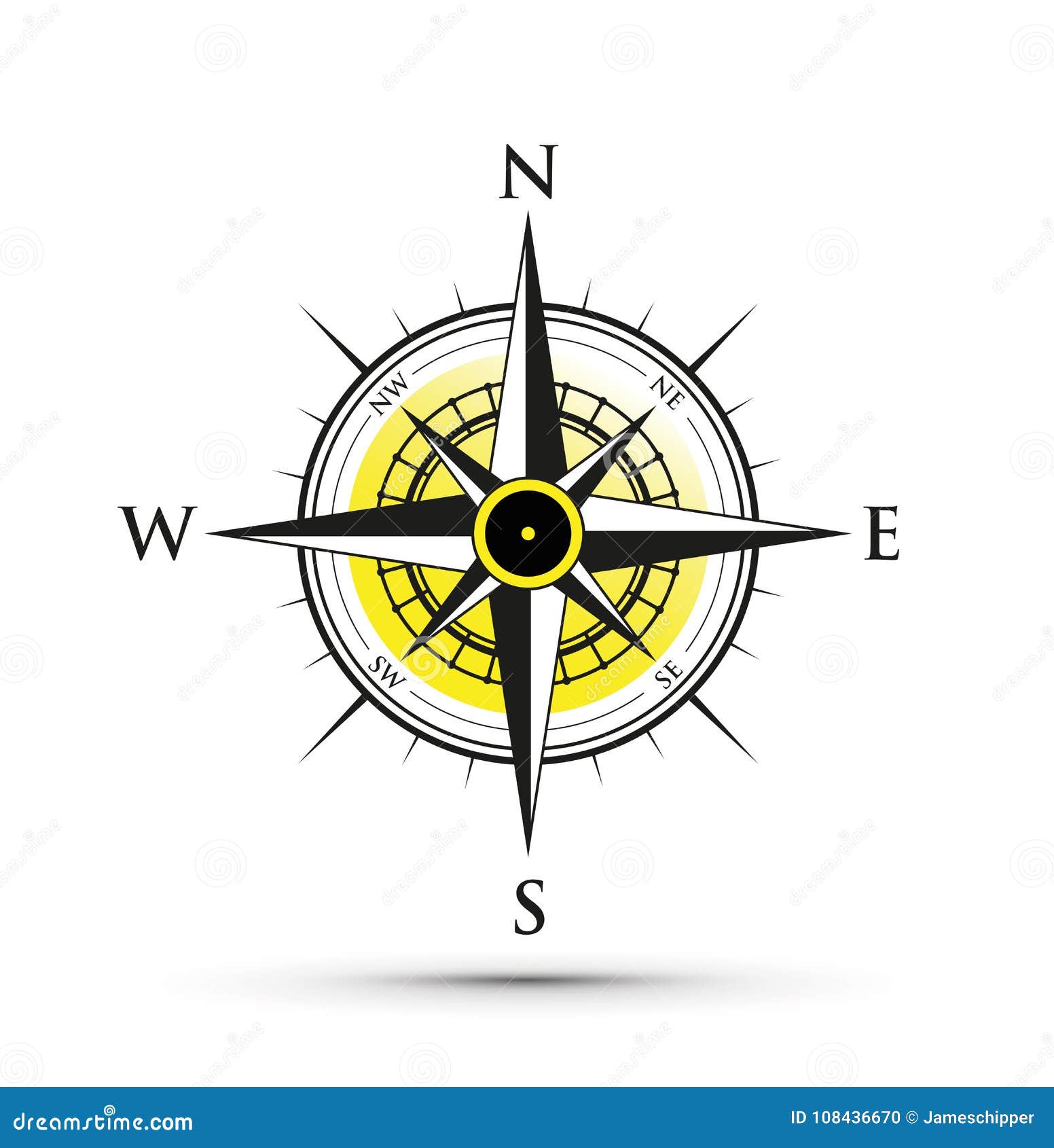 A yellow compass stock vector. Illustration of globe - 108436670