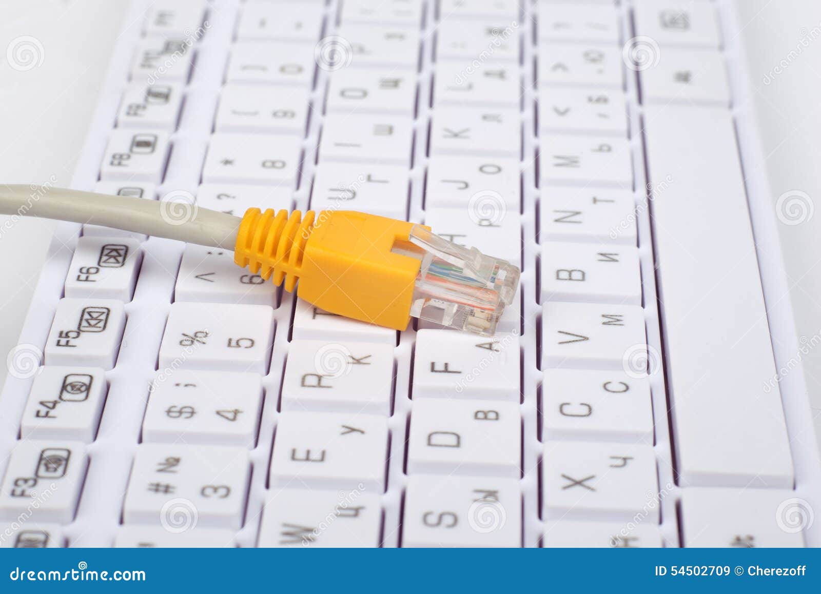 Yellow Computer Cable on Keyboard Stock Image - Image of connection ...