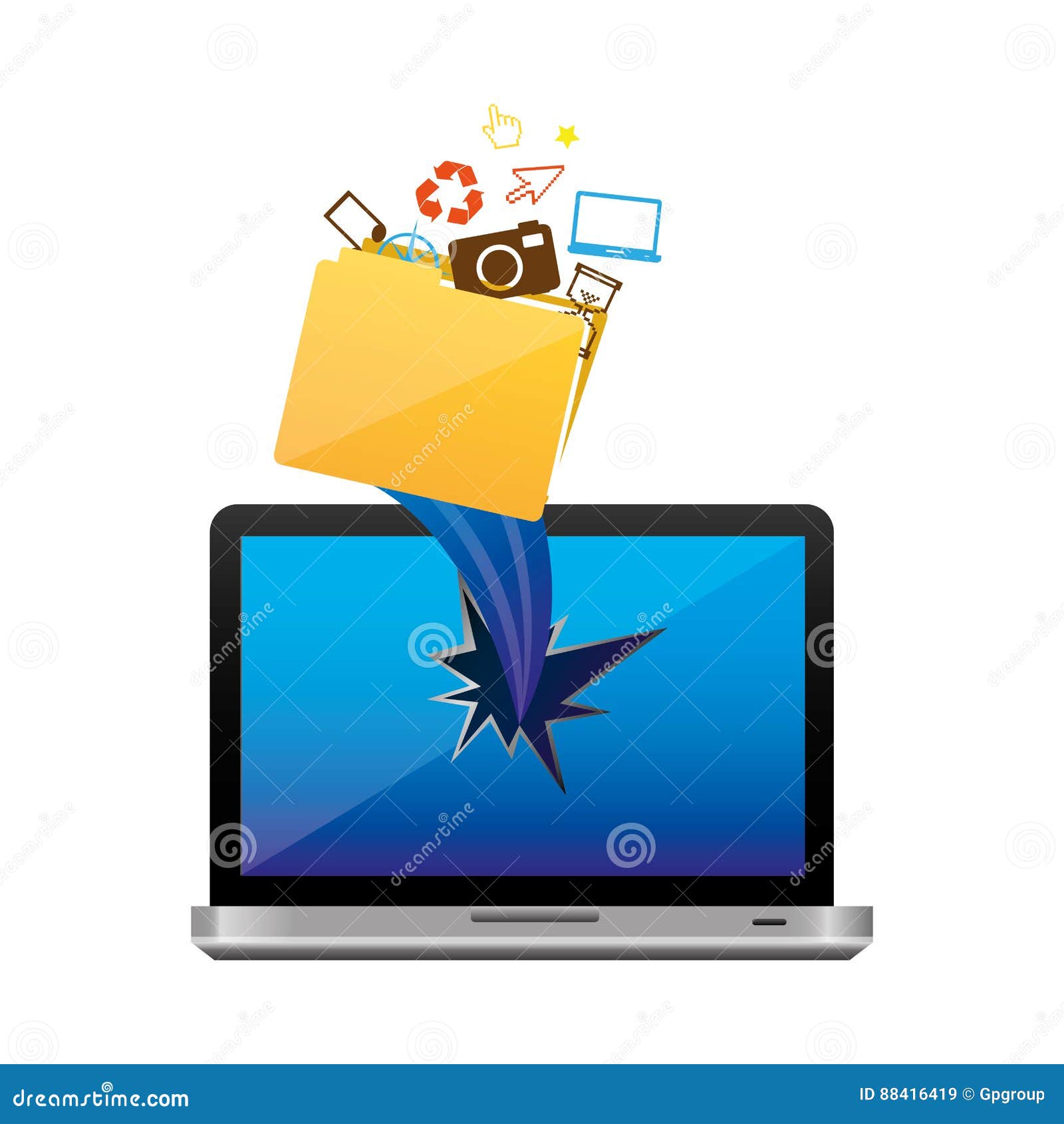 Yellow Computer File with Technological Icons and Hole Stock ...