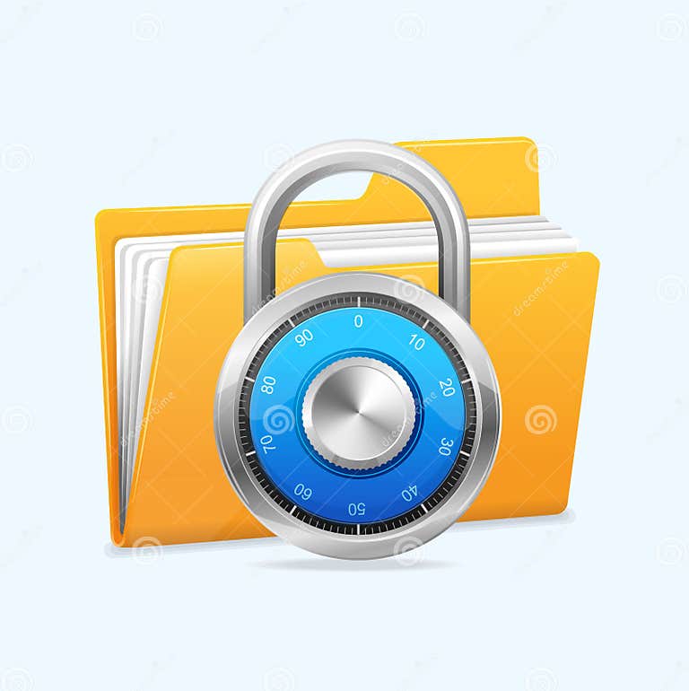 Yellow Computer Folder and Combination Lock. Stock Vector ...