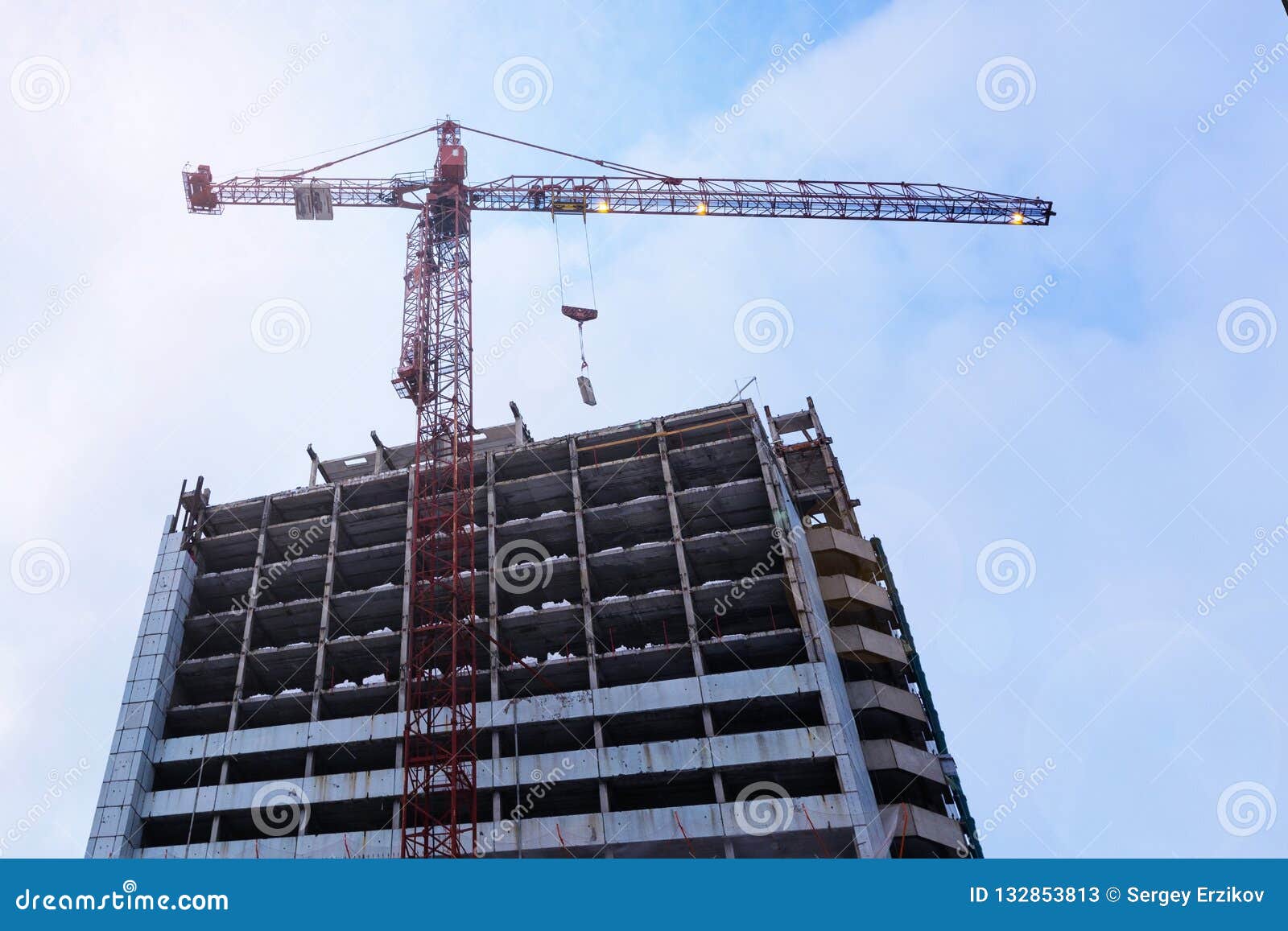 Yellow Construction Crane on Building Site. Bottom View Stock Image ...