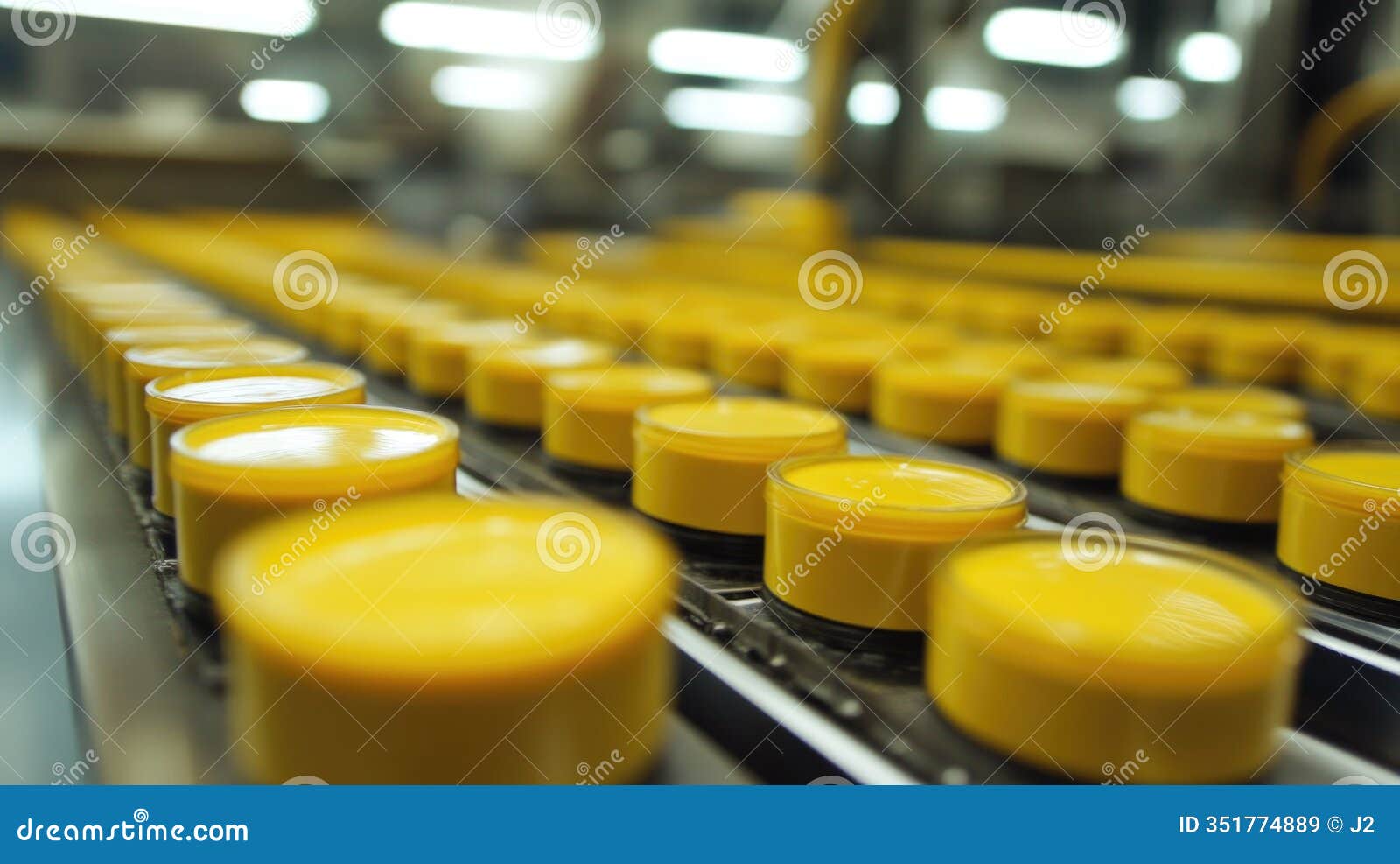 Yellow Containers on Factory Conveyor Belt for Industrial Packaging ...