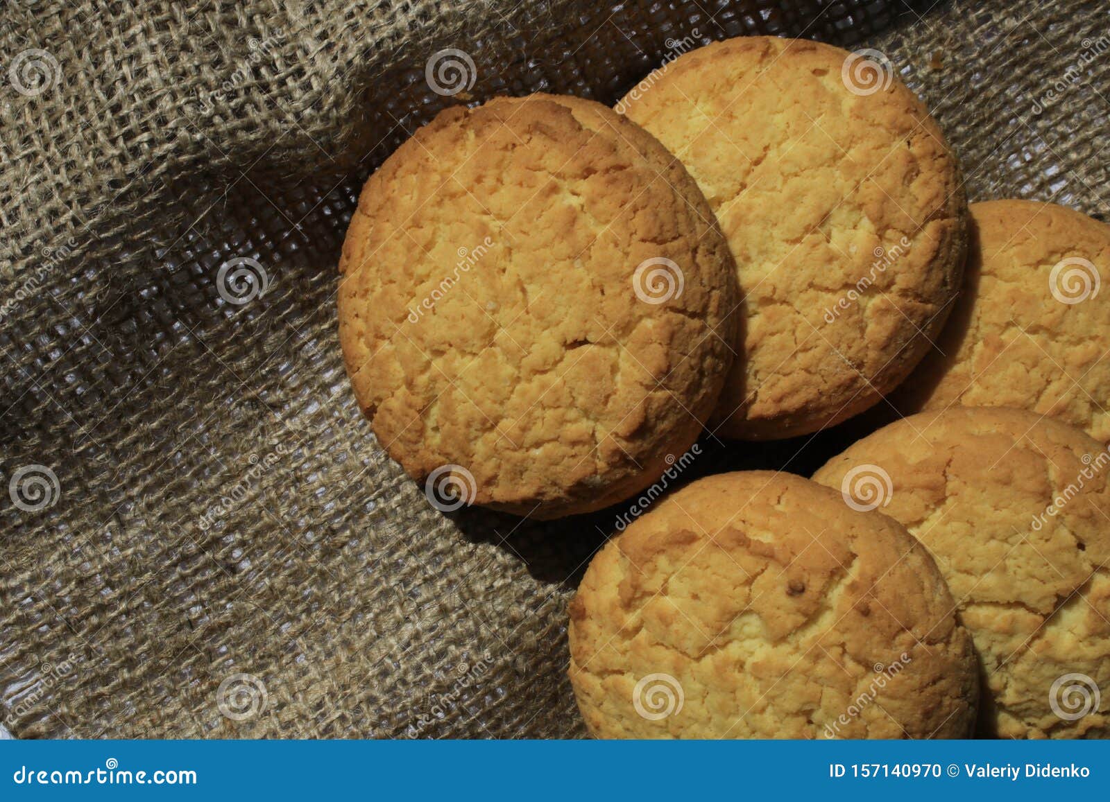 Yellow Cookies on Sacking Material Stock Photo - Image of dessert, bake ...