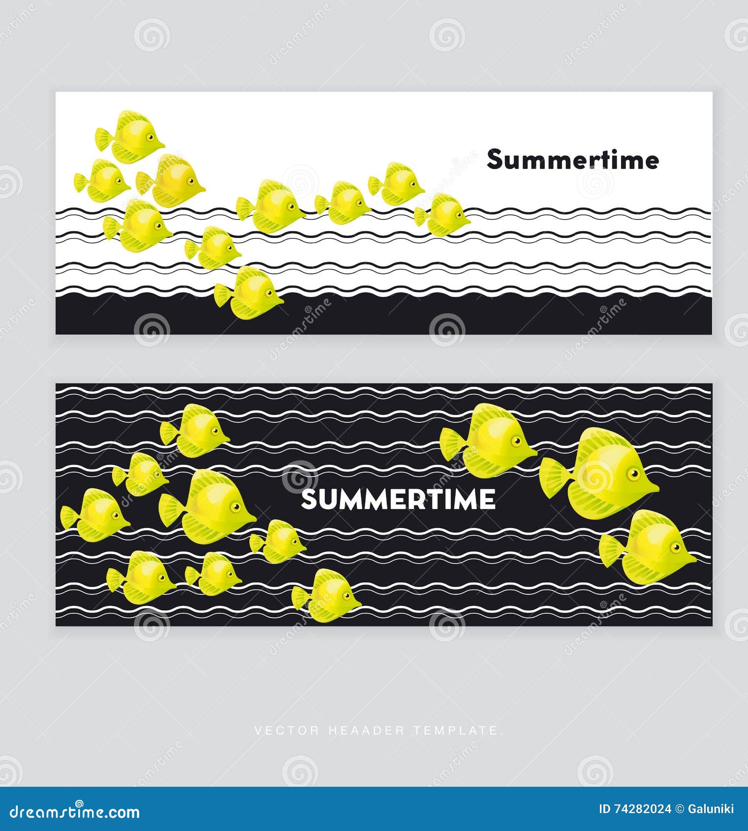 Yellow Coral Fish Header Template. Stock Vector - Illustration of ocean ...