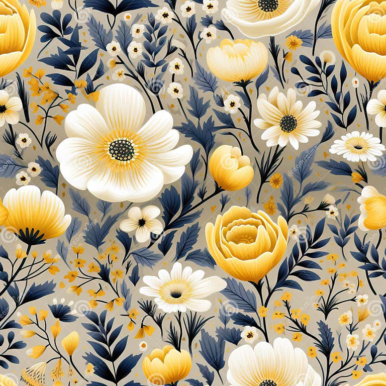 Yellow Cottagecore Seamless Pattern AI Generated Stock Illustration ...