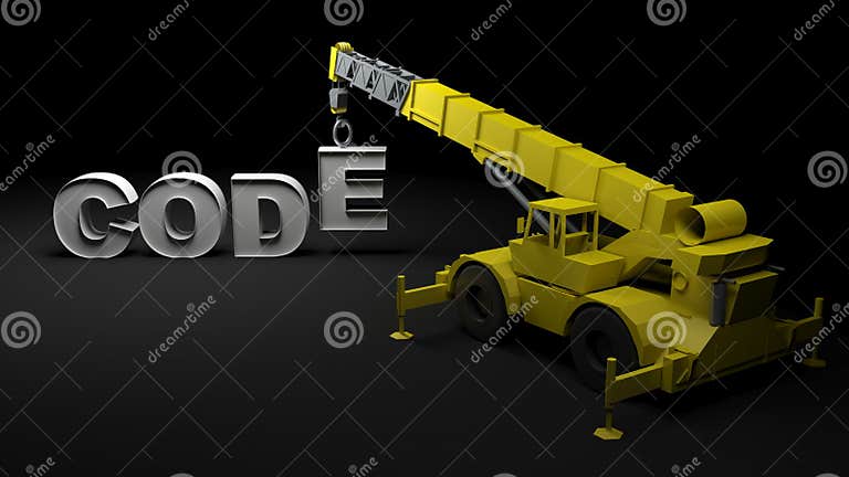 Yellow Crane Arranging the Write CODE - 3D Rendering Illustration Stock ...