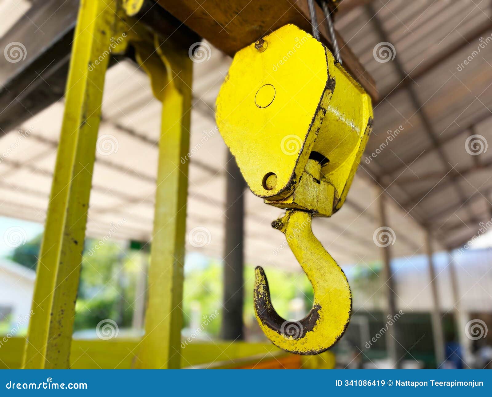 Yellow Crane Hook on a Construction Site, Tower Crane Hook Stock Image ...