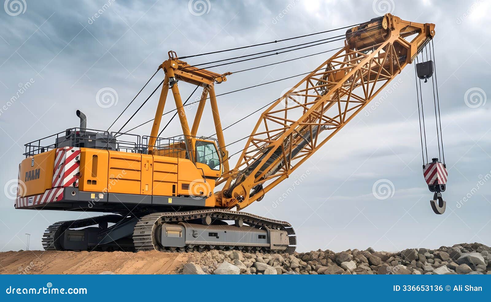 Yellow Crawler Crane with Hook on Construction Site Stock Illustration ...