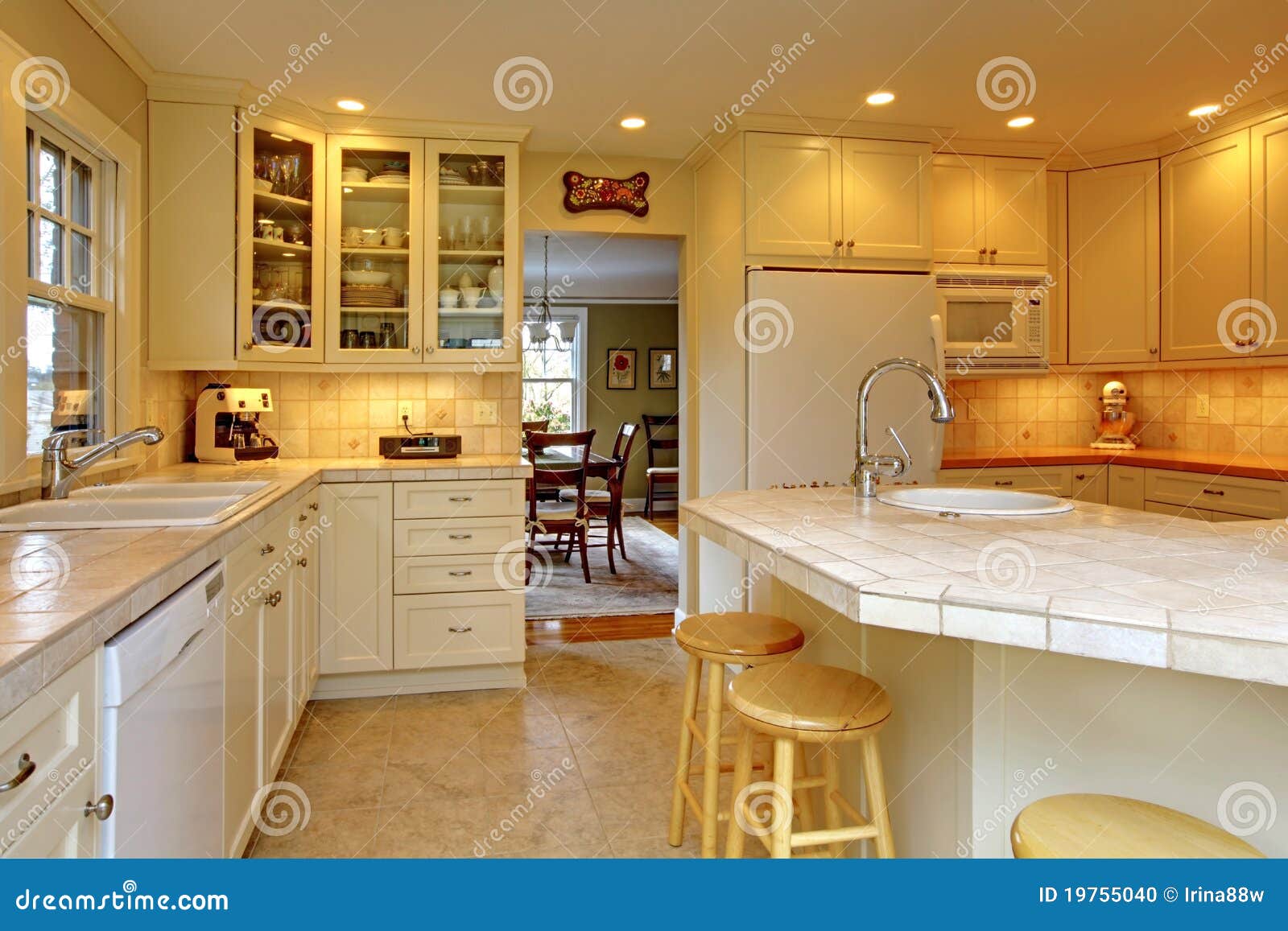 Yellow Cream White Luxury Kitchen Stock Photo - Image of architect ...