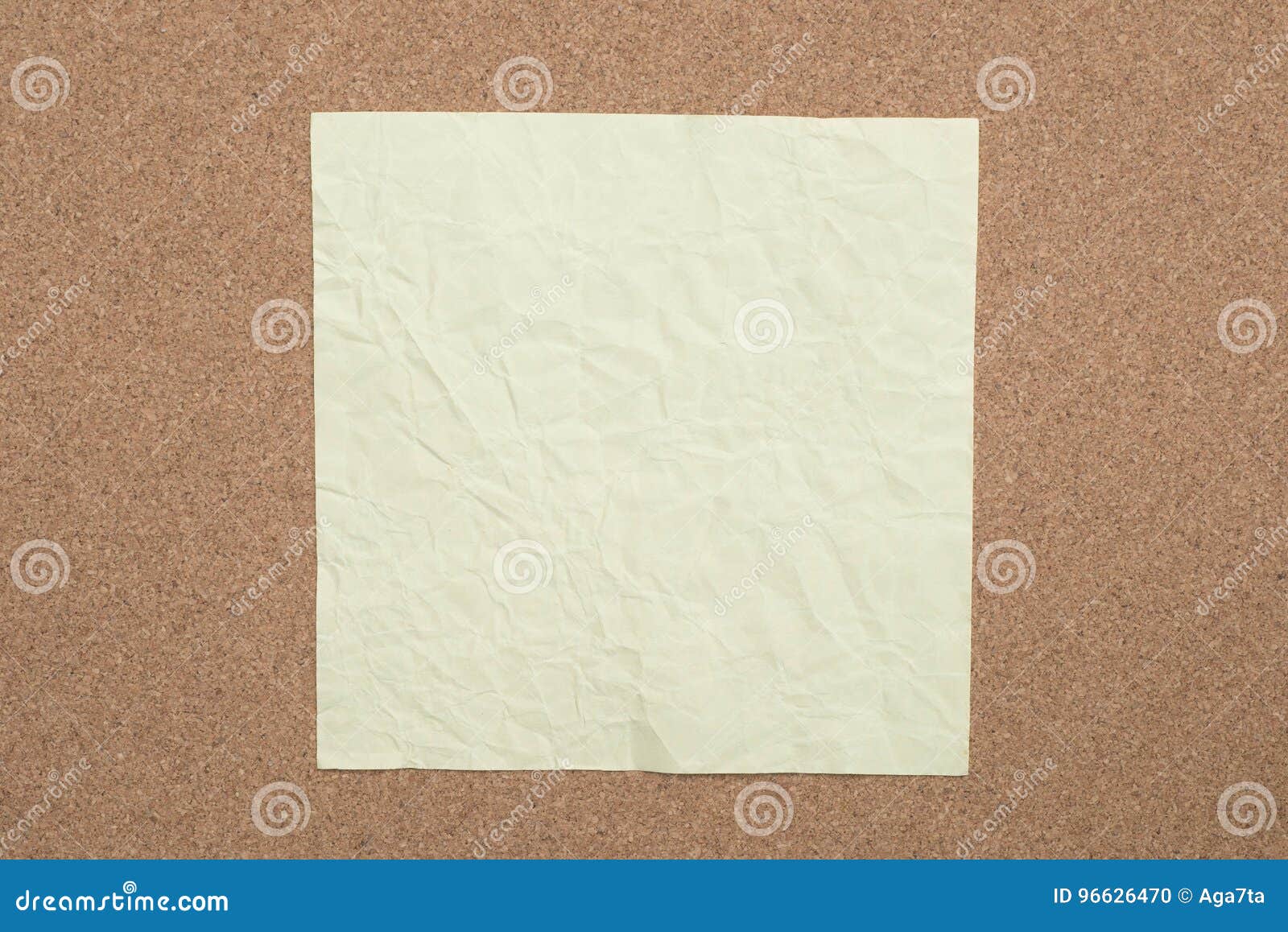 Yellow Creased Paper Note on Cork Background Stock Photo - Image of ...