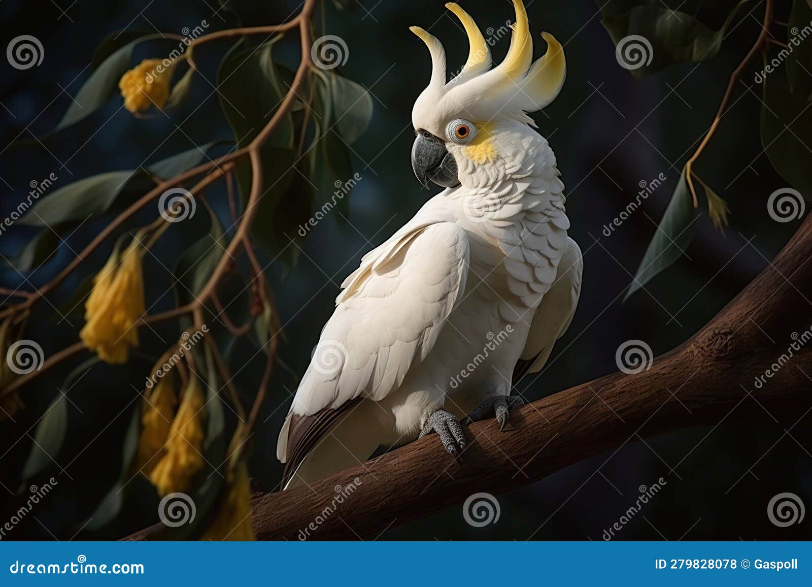 Yellow-crested Cockatoo, Standing on a Tree Branch Gracefully ...