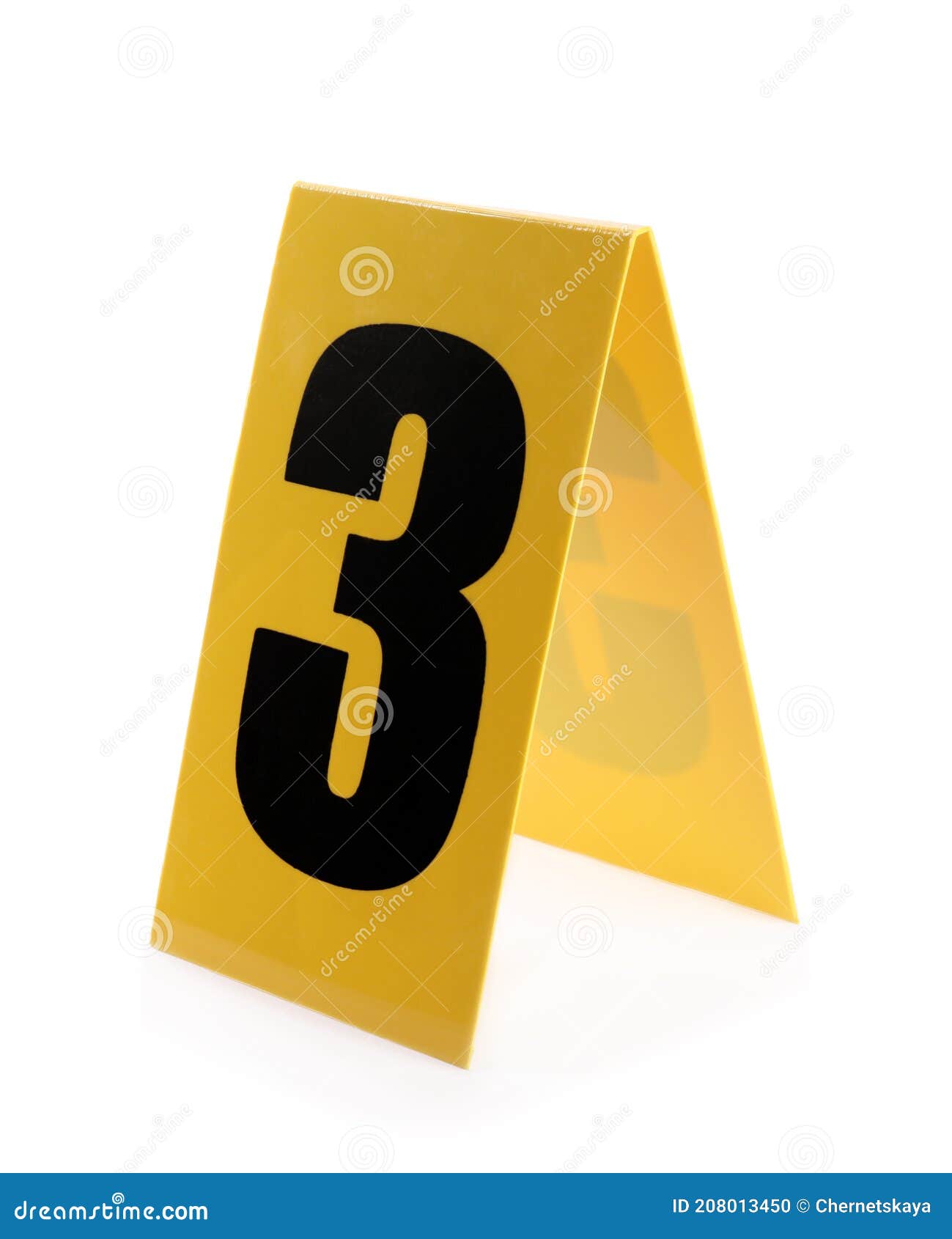 Yellow Crime Scene Marker with Number Three on White Background Stock ...