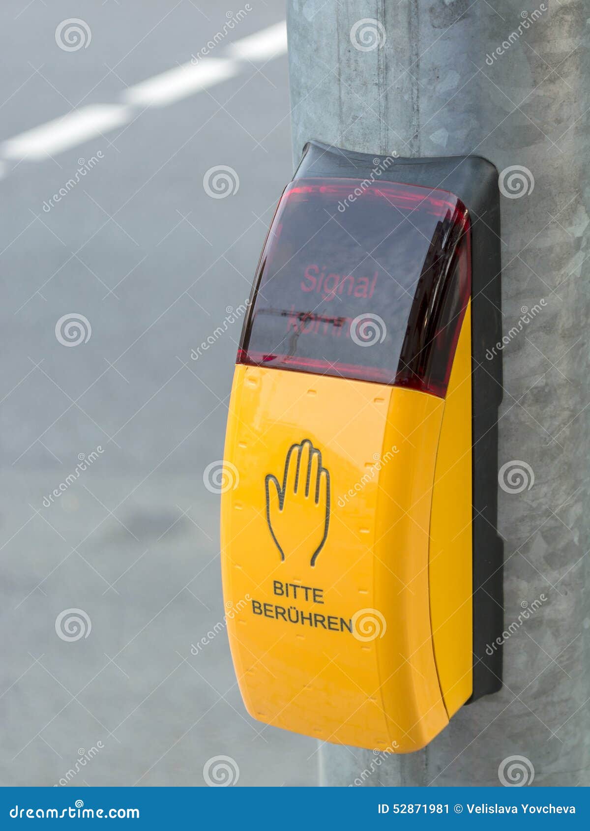 Yellow Crosswalk Button on the Pedestrian Crossing Stock Image - Image ...