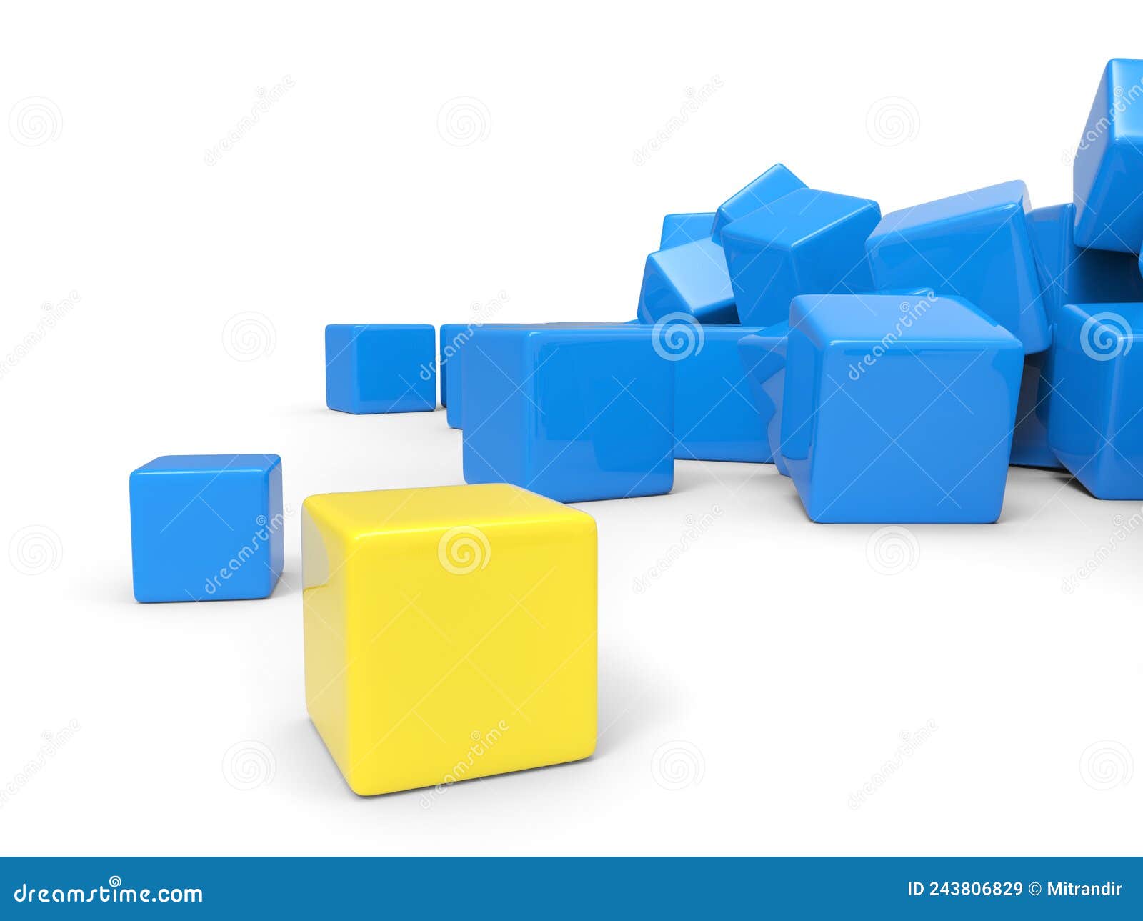 Yellow Cube Stands Out of the Pile of Blue Cubes Stock Illustration ...