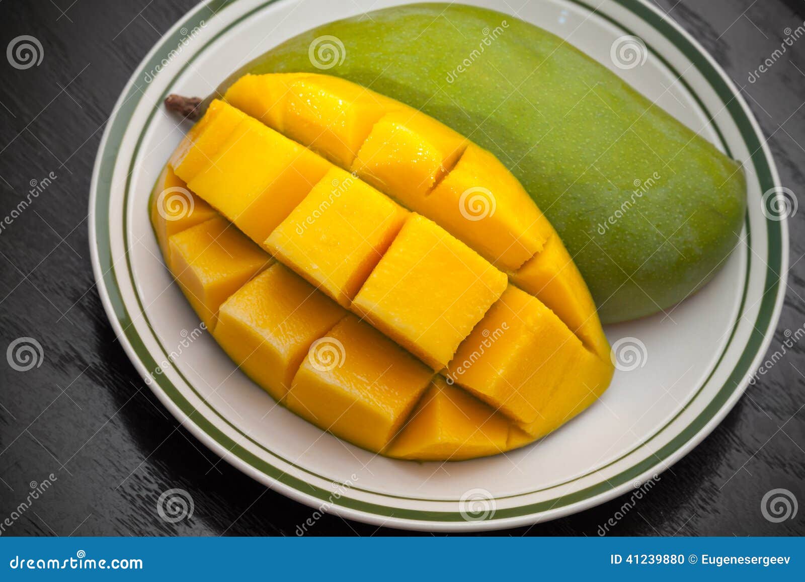 Yellow Cubes Sliced Mango on Plate Stock Photo - Image of organic ...