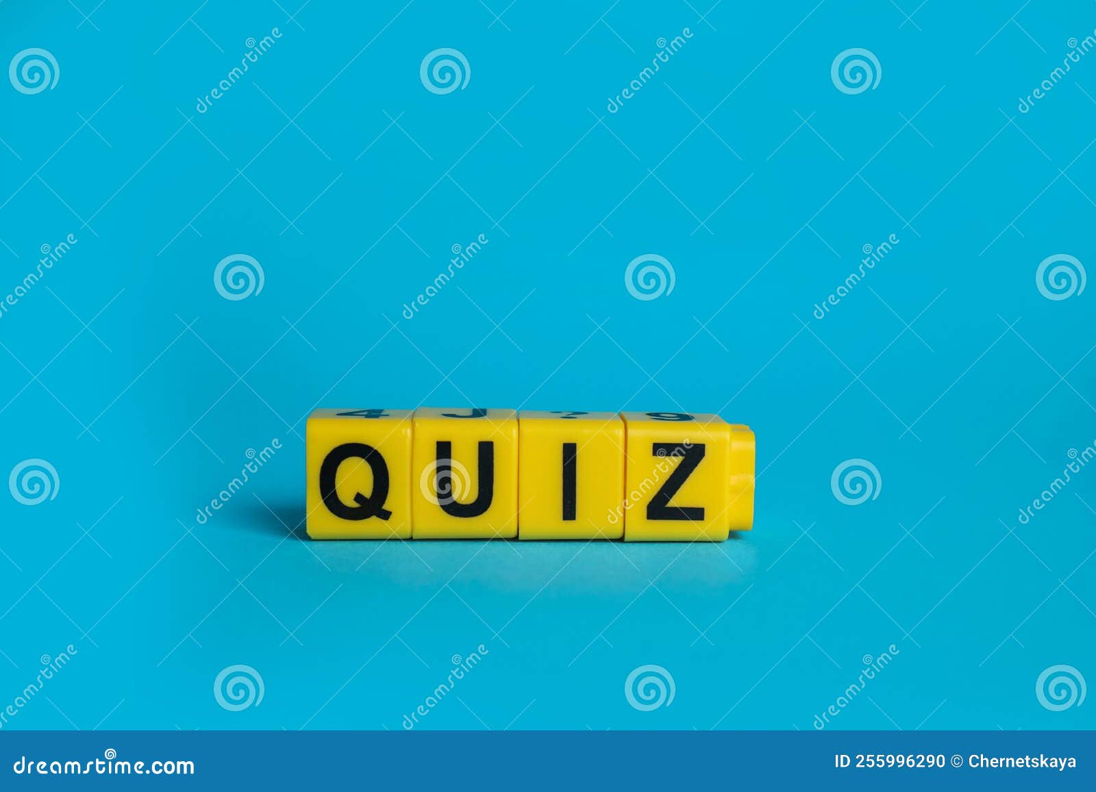 Yellow Cubes with Word Quiz on Light Blue Background. Space for Text ...