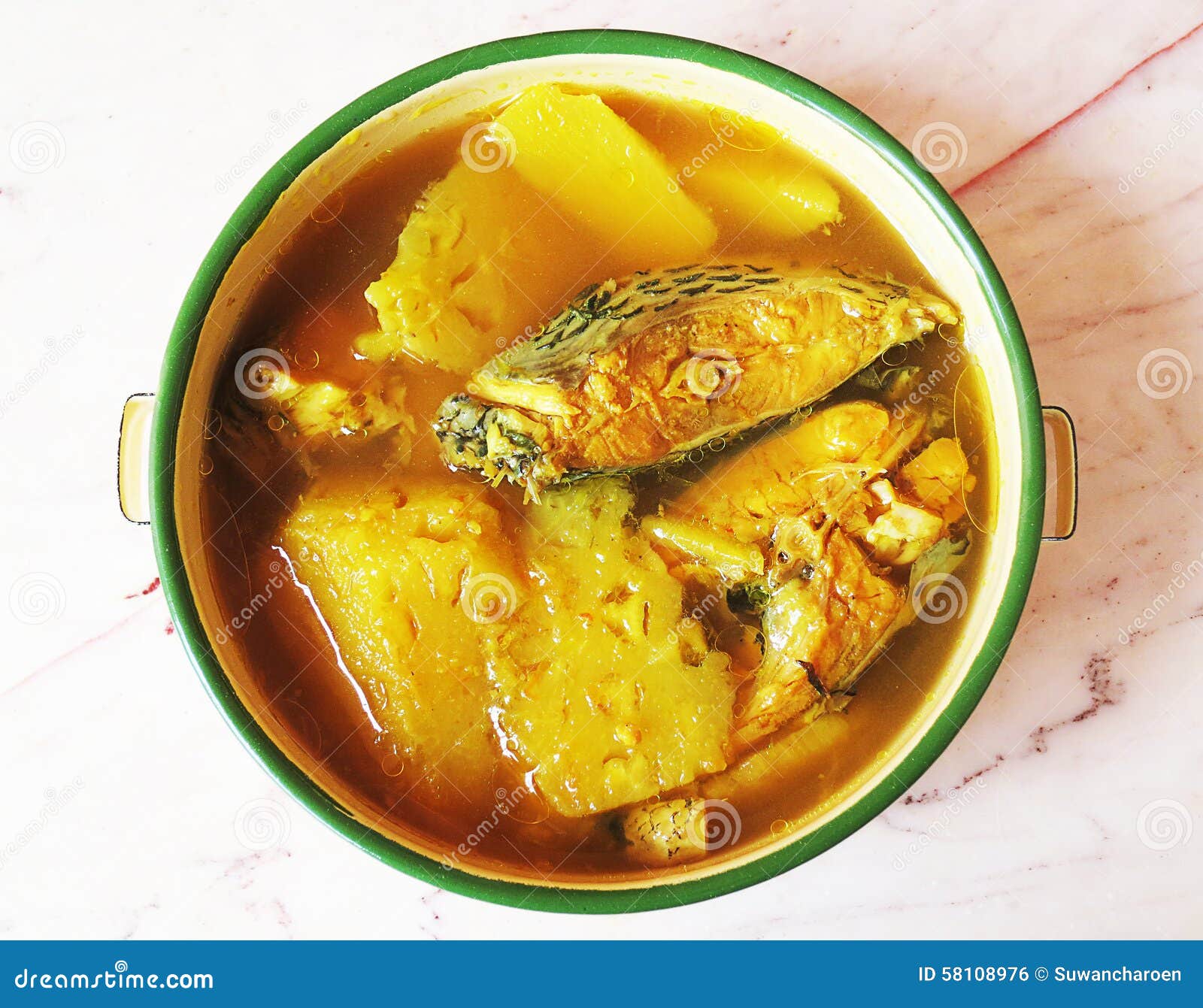 Yellow Curry with Fish in Food Carrier Stock Photo - Image of food ...