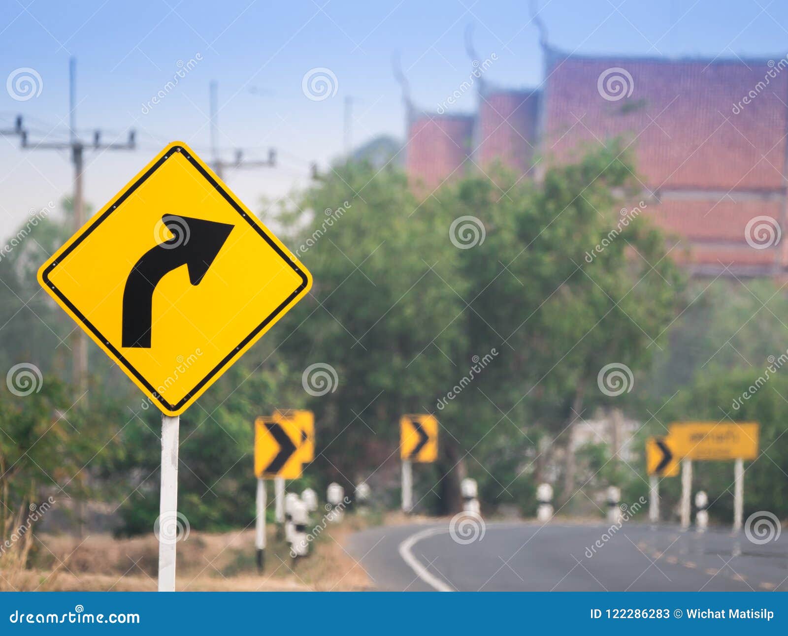 Yellow Curved Right Sign stock image. Image of countryhome - 122286283
