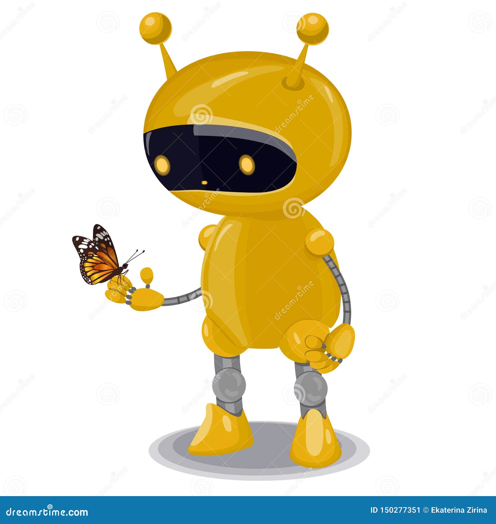 Yellow Cute Robot Isolated on White Background. Vector Graphics Stock ...