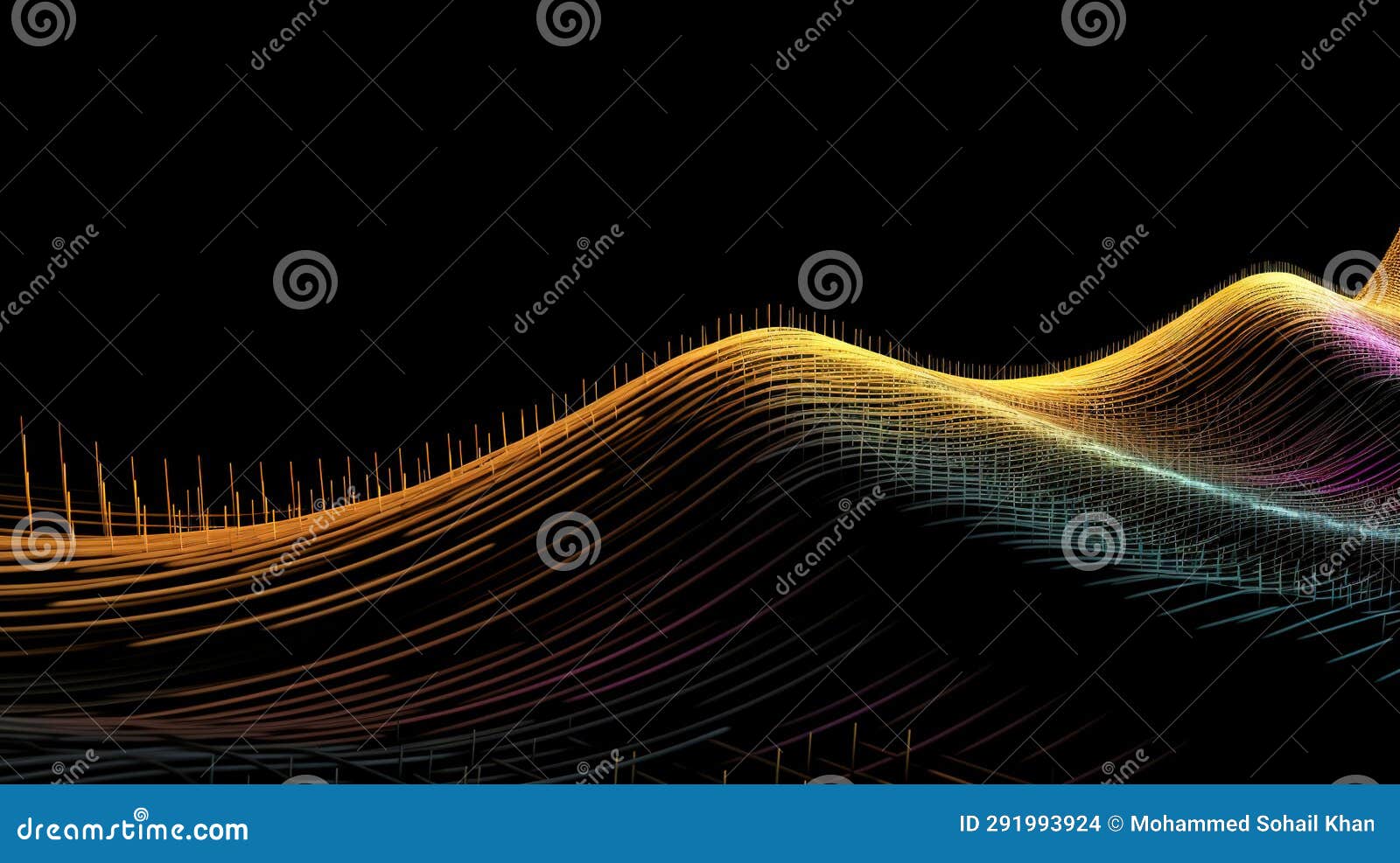 Yellow and Cyan Color Wave Stream of Wavy Neon Lines Abstract ...