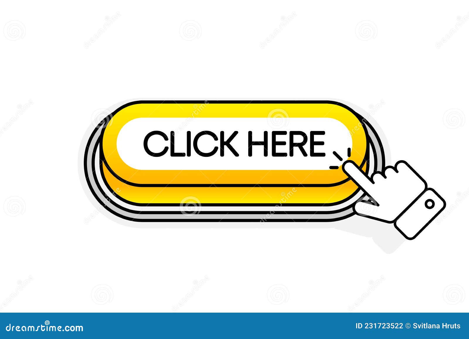 Yellow 3D Button with the Inscription Click Here, Isolated on a White ...
