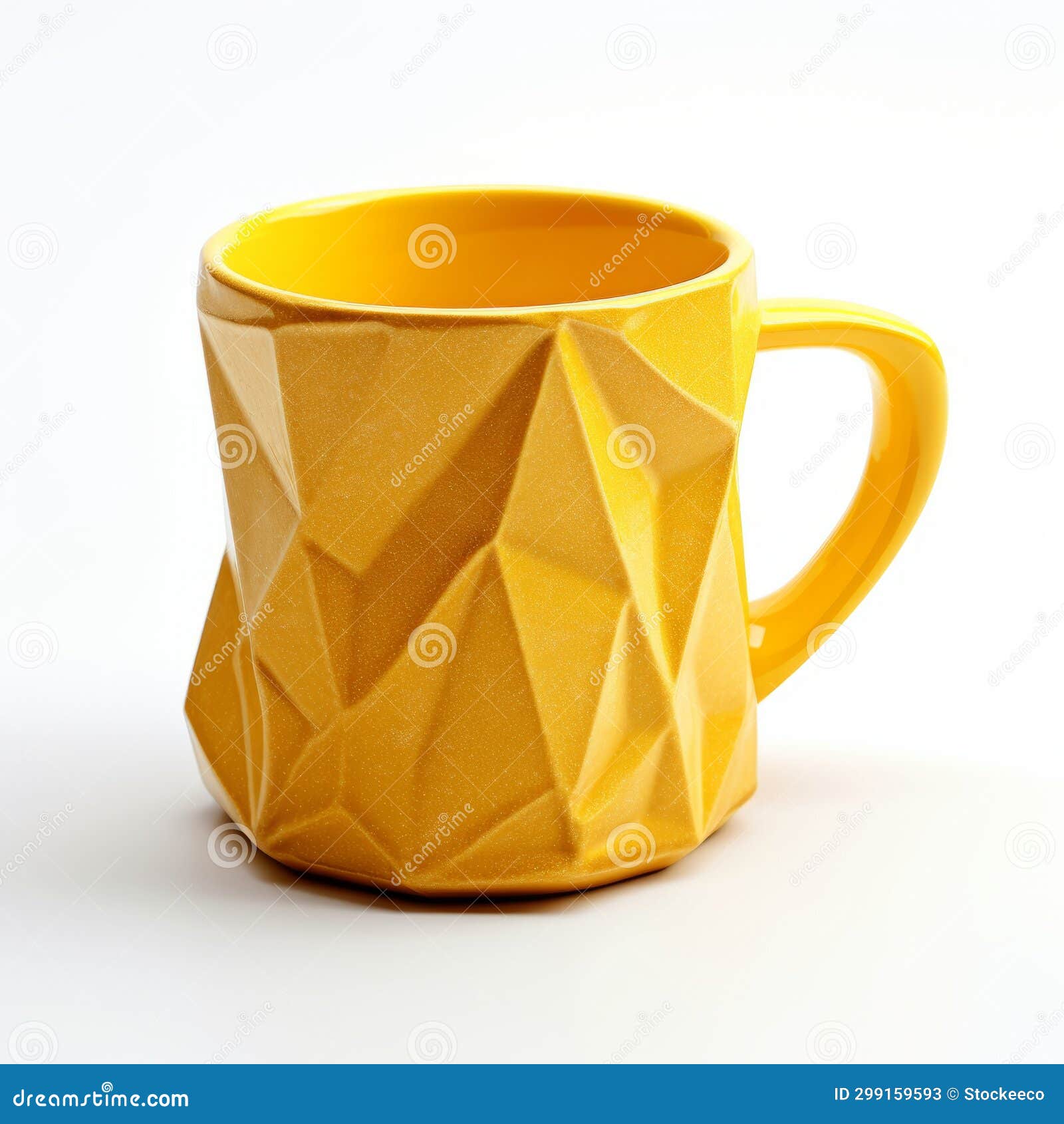 Yellow Plastic Geometric Coffee Cup with Textured Shading and Realistic ...