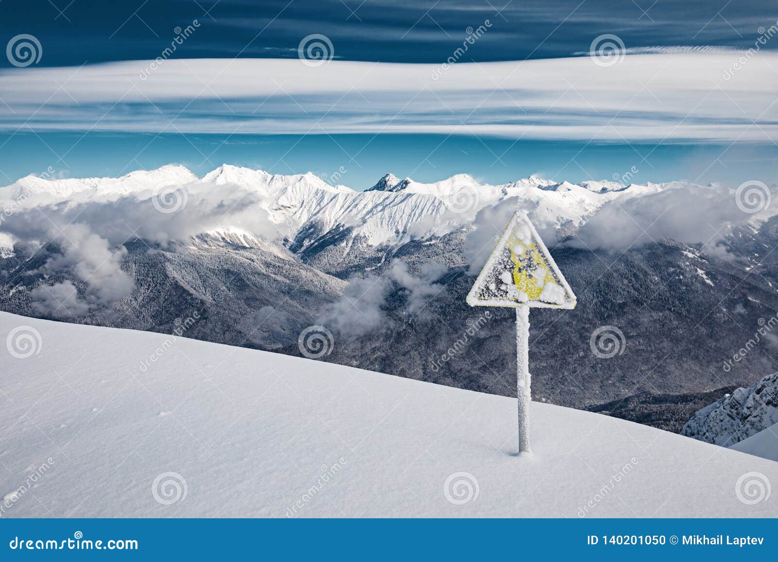 Yellow Danger Sign in Mountains Stock Photo - Image of destination ...