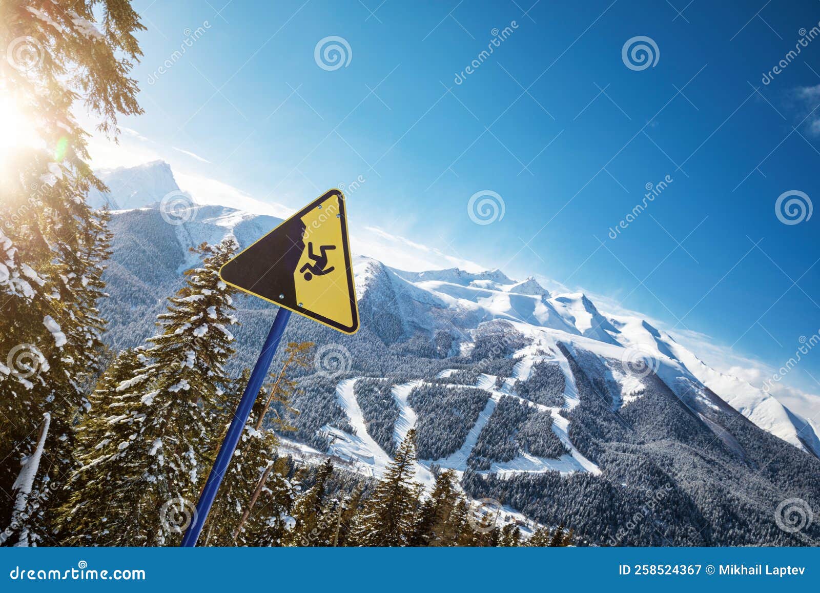 Yellow Danger Sign in Mountains Stock Image - Image of cliff, landscape ...