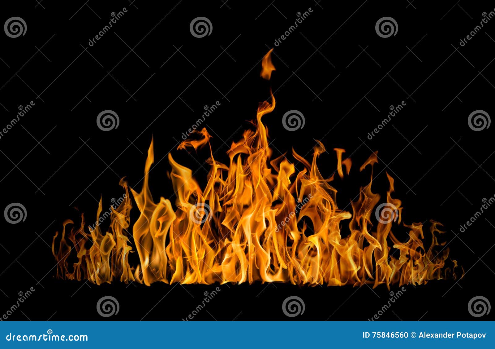 Yellow Dark Large Flame Isolated on Black Stock Photo - Image of fire ...