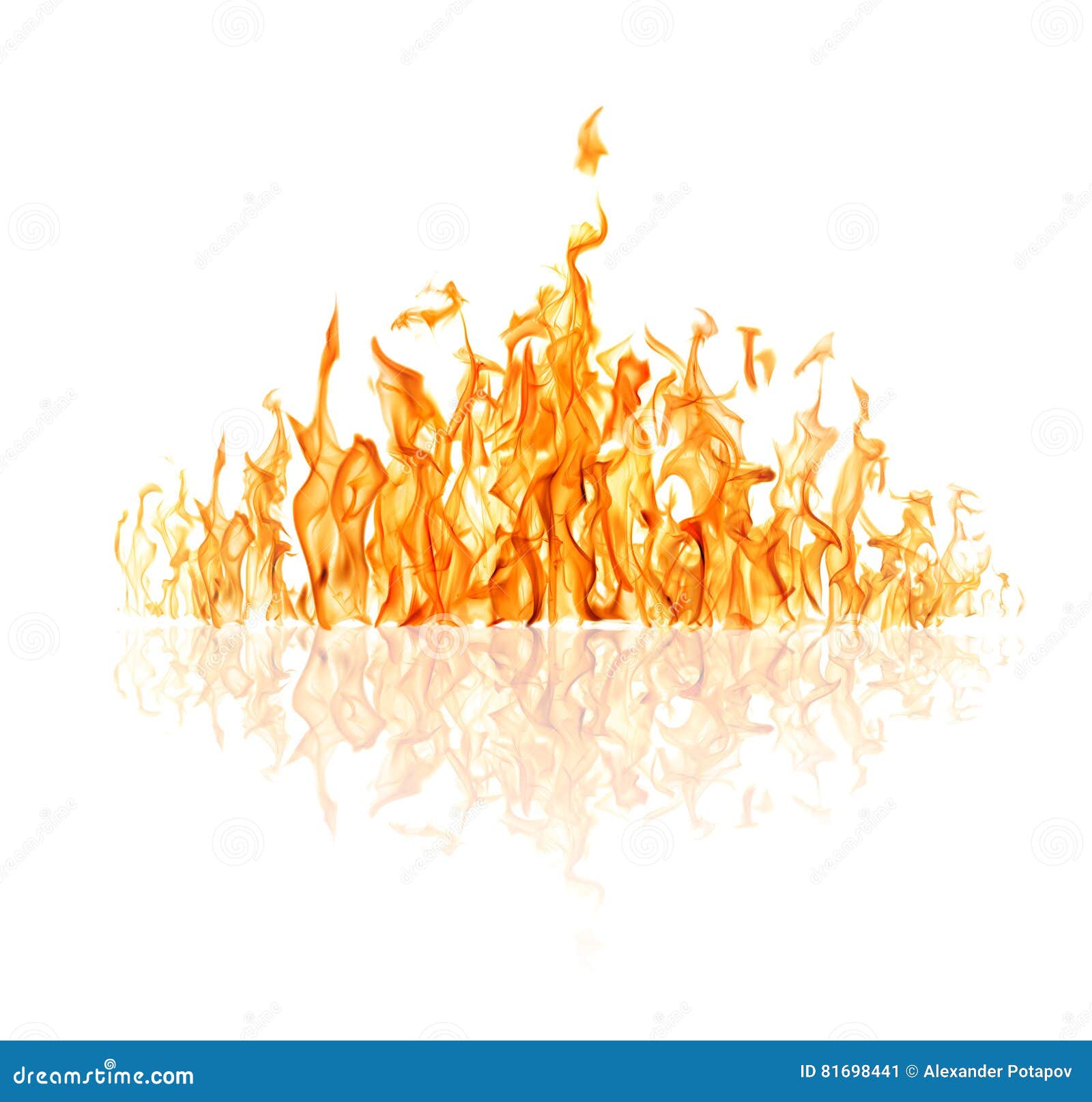 Yellow Dark Large Flame with Reflection on White Stock Image - Image of ...