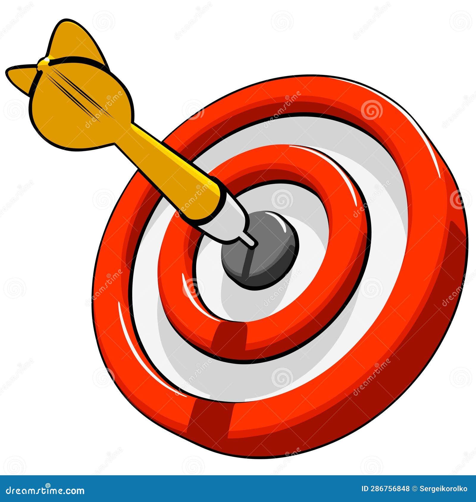 Yellow Dart Hit The Center Of The Target Three Quarter View Stock