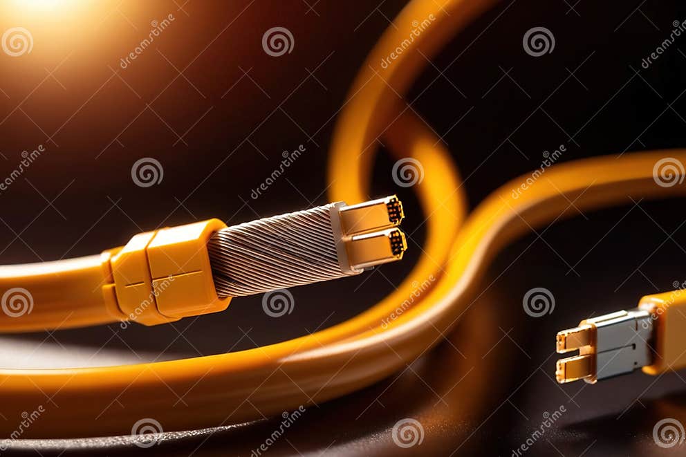 Yellow Data Cables, Computer Technolocy ICT Data Transfer Wires Stock ...