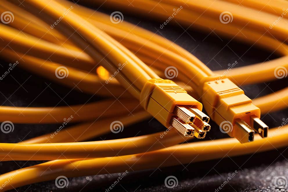 Yellow Data Cables, Computer Technolocy ICT Data Transfer Wires Stock ...