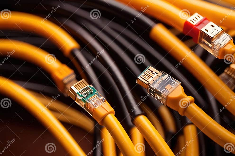 Yellow Data Cables, Computer Technolocy ICT Data Transfer Wires Stock ...
