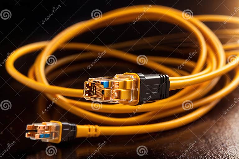 Yellow Data Cables, Computer Technolocy ICT Data Transfer Wires Stock ...