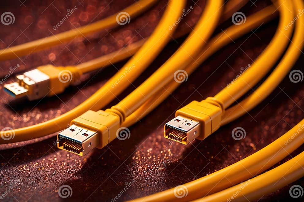 Yellow Data Cables, Computer Technolocy ICT Data Transfer Wires Stock ...