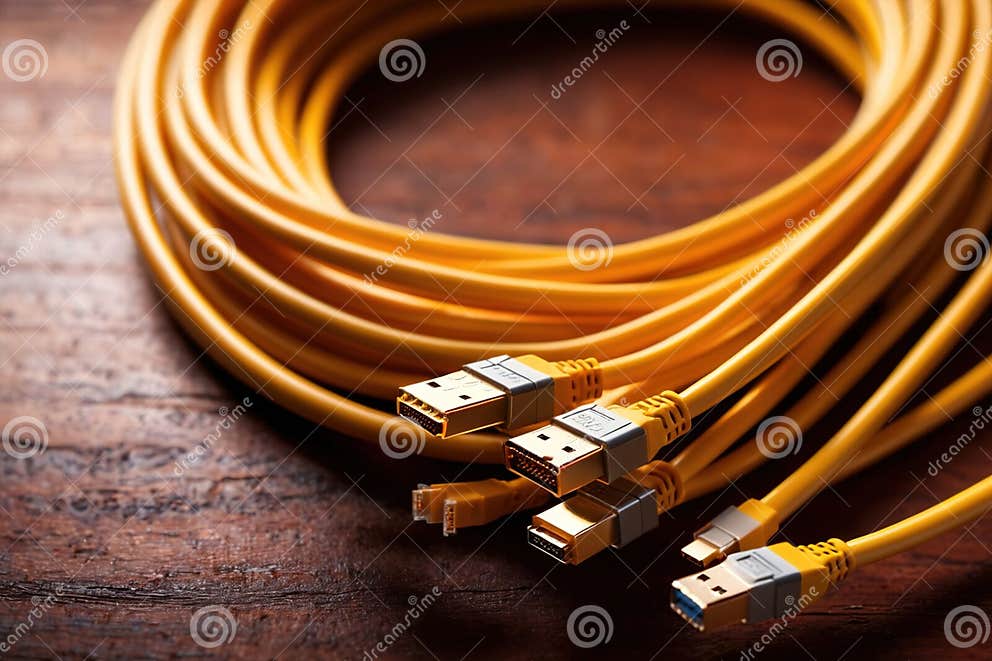 Yellow Data Cables, Computer Technolocy ICT Data Transfer Wires Stock ...