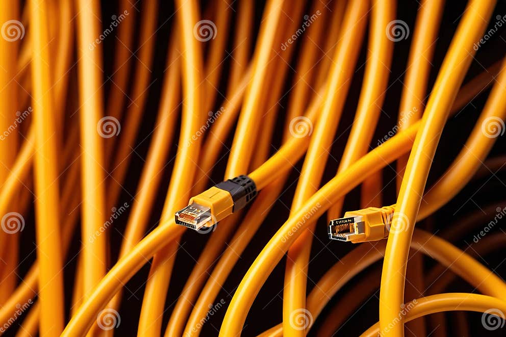 Yellow Data Cables, Computer Technolocy ICT Data Transfer Wires Stock ...